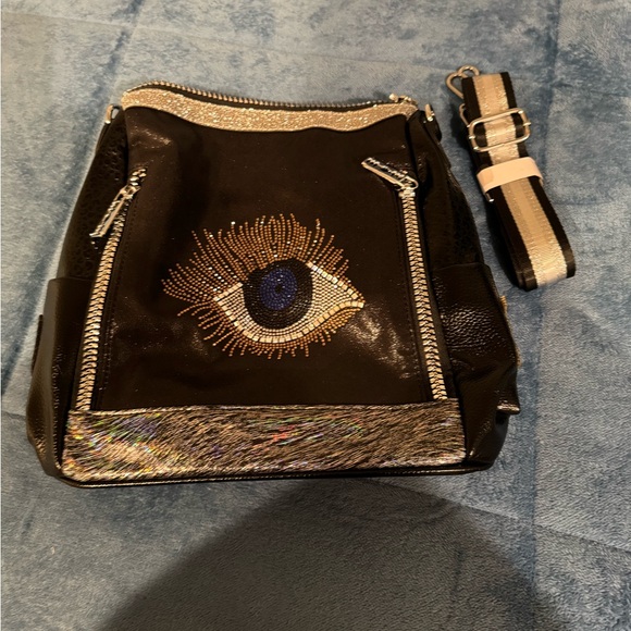 Bags | Black And Silver Mystical Eye Backpack | Poshmark